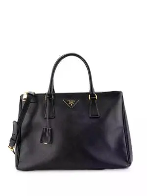 Prada Double Zip Lux Saffiano Leather Medium Tote Bag - Black