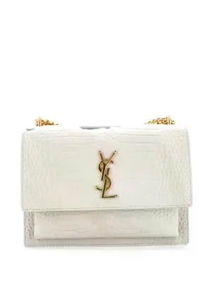 Saint Laurent Sunset Crocodile Embossed Leather Medium Crossbody Bag - Neutrals