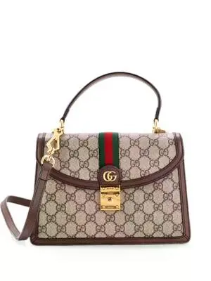 Gucci Ophidia Flap Top Handle Bag Gg Coated Canvas Small Satchel - Brown