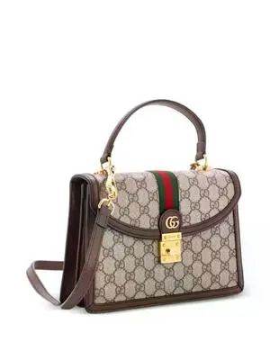 Gucci Ophidia Flap Top Handle Bag Gg Coated Canvas Small Satchel