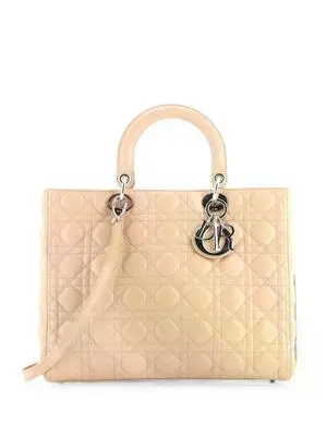 Dior Lady Bag Cannage Quilt Lambskin Large Tote Bag - Neutrals