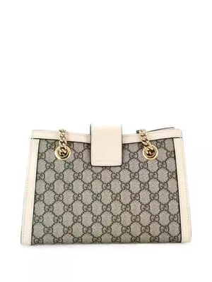 Gucci Padlock Chain Tote Gg Coated Canvas With Leather Small Shoulder Bag - Neutrals