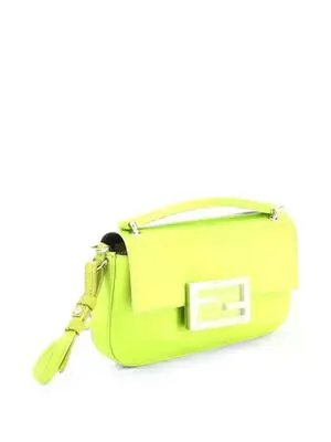 Fendi Baguette Phone Pouch Silk Satchel - Green