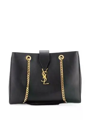 Saint Laurent Classic Monogram Shopper Leather Large Tote Bag - Black