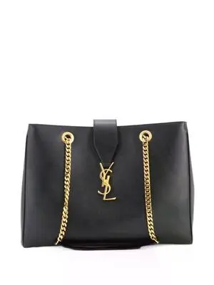 Saint Laurent Monogram Shopper Leather Large Tote Bag - Black