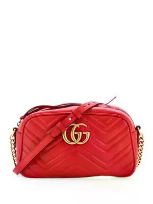 Gucci Gg Marmont Shoulder Bag Matelasse Leather Small Crossbody Bag - Red