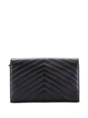 Saint Laurent Matelassé Chevron Leather Monogram Wallet On Chain Bag - Black