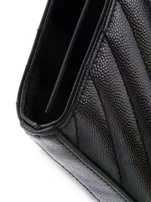 Saint Laurent Matelassé Chevron Leather Monogram Wallet On Chain Bag - Black