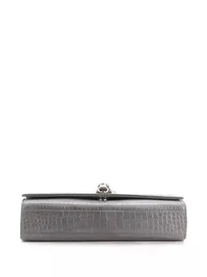 Saint Laurent Classic Monogram Tassel Crocodile Embossed Leather Medium Crossbody Bag - Grey