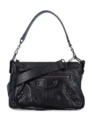 Balenciaga Mini Le City Handbag In Arena Lambskin - Nero