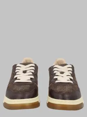 AUTRY Medalist Low Suede & Croc-embossed Leather Sneakers - Dark Brown