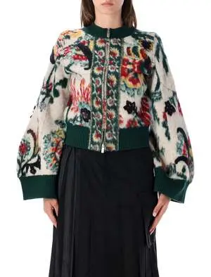 Sacai Layered Patterned Knit Zip-up Sweatshirt - Ivory Multi
