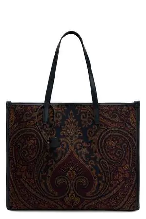 Etro Paisley Canvas And Calfskin Tote Bag