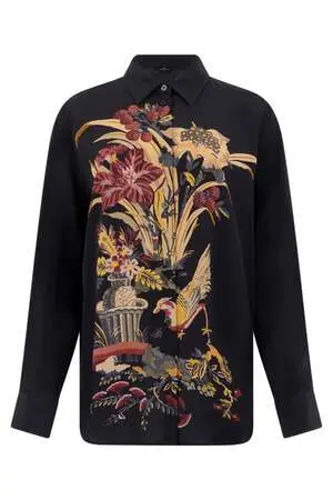 Etro Etched Graphic Silk Long-sleeve Shirt