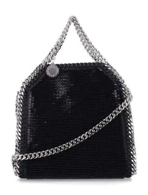 Stella McCartney Falabella Mini Tote Handbag With Silver Diamond-cut Chain - Nero