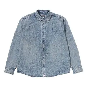 A BATHING APE One Point Line Camo Jacquard Denim Ls Shirt - Blue