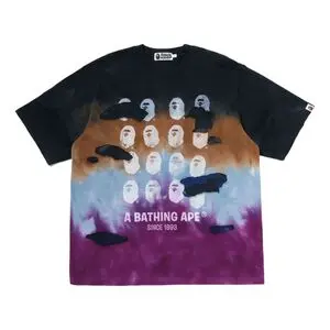 A BATHING APE Color Camo Tie Dye Destroyed Multi Logo Relaxed Fit T-shirt - Black