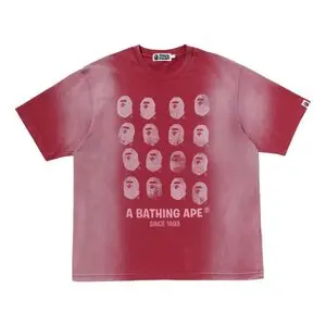 A BATHING APE Bleeched Multi Ape Head Logo Relaxed Fit T-shirt - Red