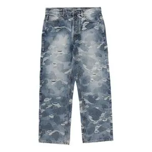 A BATHING APE Solid Camo Jacquard Denim Pants - Blue