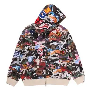 A BATHING APE Hybrid Camo Multi Badge Shark Full Zip Hoodie - Multi-color