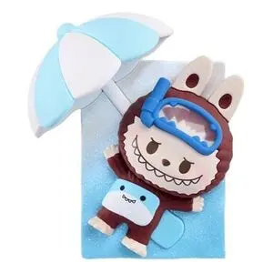 POP MART Pop Bean Island Vacation Series Fridge Magnet 'labubu Sharkie Dive - Multi-color