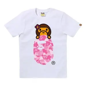A BATHING APE Abc Lisa Camo On Ape Head T-shirt 'white Pink - White/pink