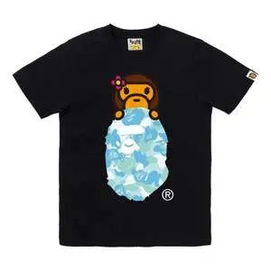 A BATHING APE Abc Lisa Camo On Ape Head T-shirt 'black Sax - Black/sax
