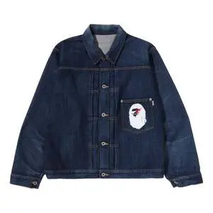 A BATHING APE Denim Jacket With Ape Head Graphic - Navy