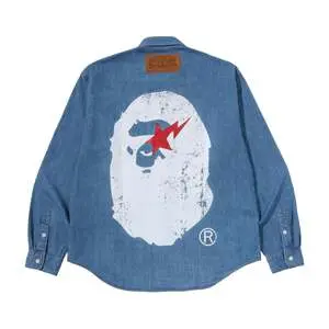 A BATHING APE Ape Head Relaxed Fit Denim Shirts