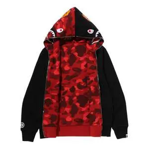 A BATHING APE Color Camo Reversible Shark Full Zip Hoodie - Red