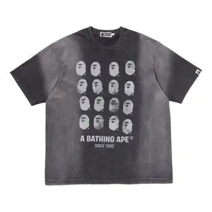 A BATHING APE Bleeched Multi Ape Head Logo Relaxed Fit T-shirt - Black
