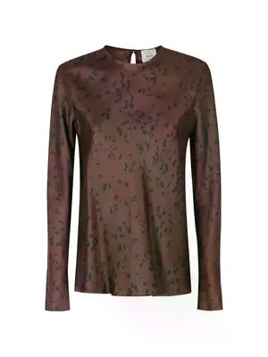 ALYSI Abstract-print Long-sleeve Blouse - Brown