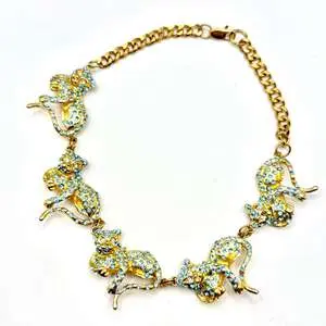 ACHALA HANDCRAFTED Gold Tone Crystal Embellished Panther Choker - Gold/blue