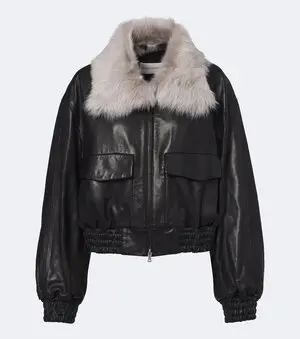 Nour Hammour Shearling-trimmed Leather Blouson Jacket - Black