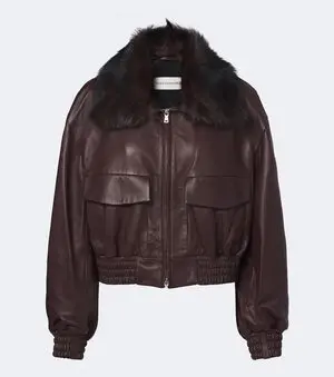 Nour Hammour Shearling-trimmed Leather Blouson Jacket - Brown