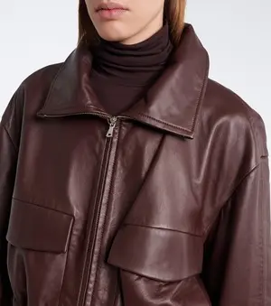 Nour Hammour Shearling-trimmed Leather Blouson Jacket - Brown