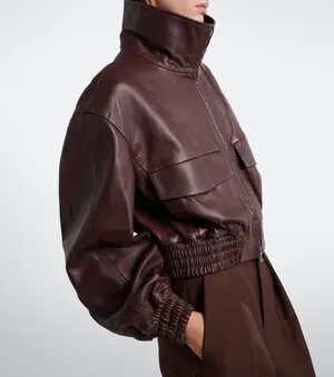 Nour Hammour Shearling-trimmed Leather Blouson Jacket - Brown