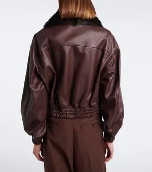 Nour Hammour Shearling-trimmed Leather Blouson Jacket - Brown