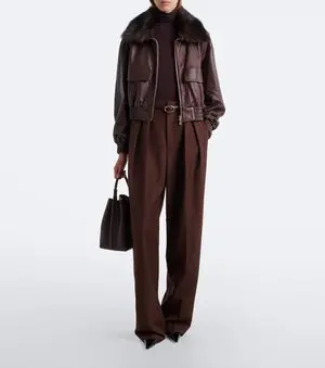 Nour Hammour Shearling-trimmed Leather Blouson Jacket - Brown