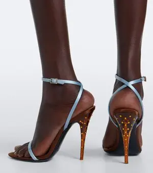 Saint Laurent Embellished Quilted Satin Heeled Sandals