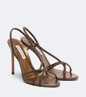 AQUAZZURA Horizon Crystal Embellished Leather Slingback Sandals - Brown
