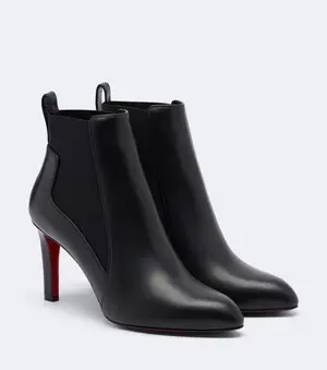 CHRISTIAN LOUBOUTIN Leather Pointed Toe Zip Up Ankle Boots - Black