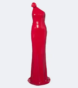 David Koma Sequined One-shoulder Gown - Red