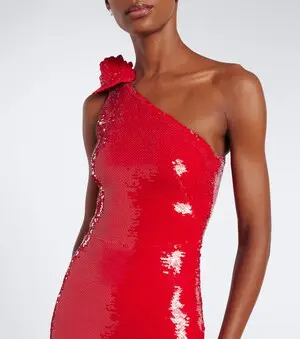David Koma Sequined One-shoulder Gown