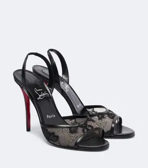 CHRISTIAN LOUBOUTIN Miss Z Lace-trimmed Leather Slingback Sandals - Black