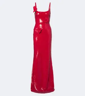 David Koma Floral-appliqué Sequined Gown - Red