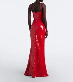 David Koma Floral-appliqué Sequined Gown