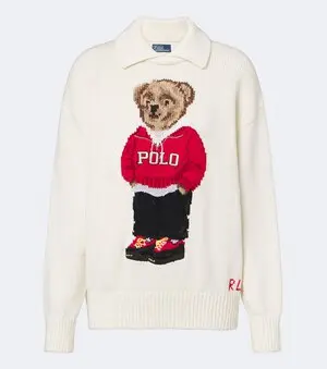 Polo Ralph Lauren Polo Bear Intarsia Linen And Cotton Sweater - White