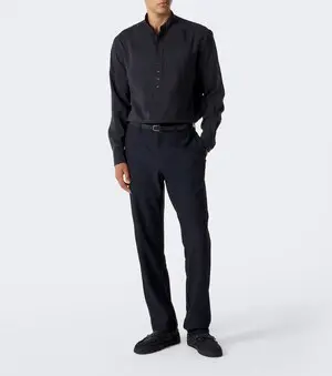 Giorgio Armani Waffle-knit Straight Pants - Blue