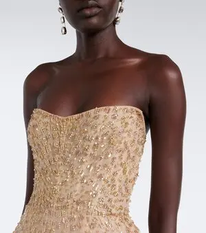 Monique Lhuillier Embellished Peplum Bustier Gown